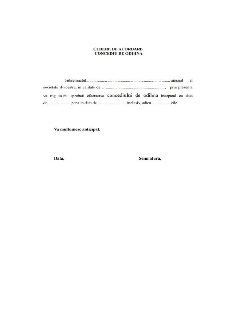 Cerere Concediu de Odihna | PDF