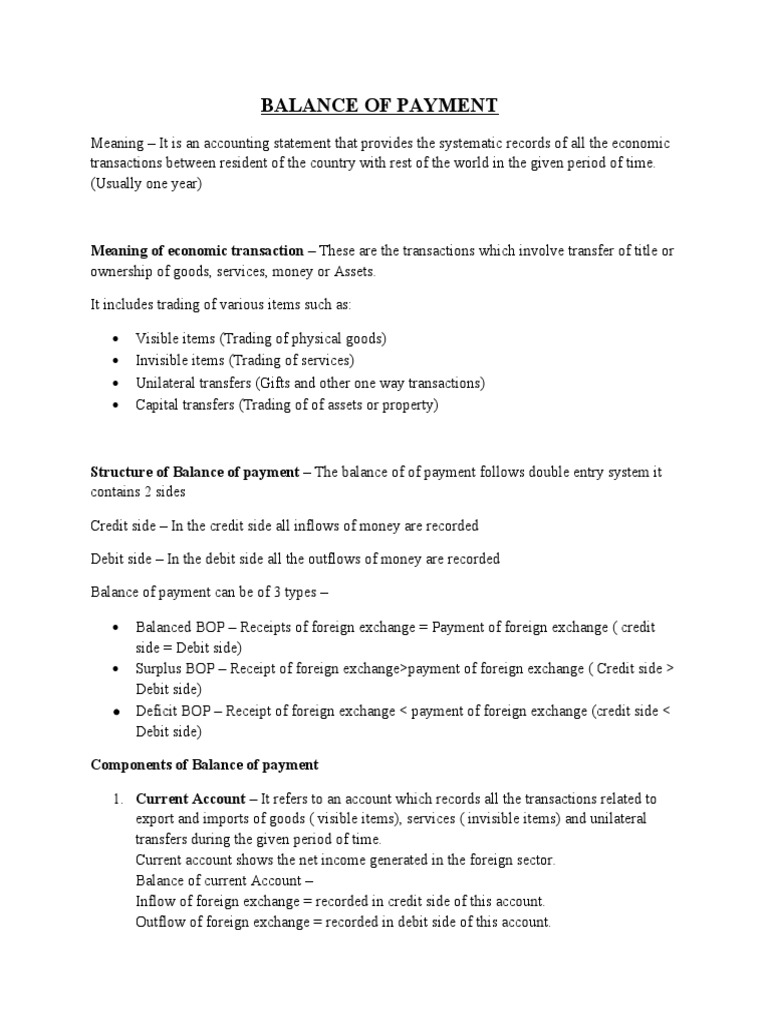 Balance of Payment | PDF | Balance Of Payments | Debits And Credits