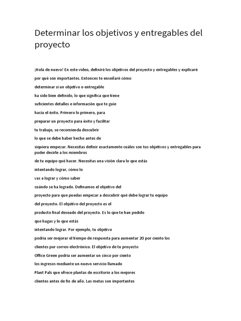 Determinar Los Objetivos y Entregables Del Proyecto | PDF