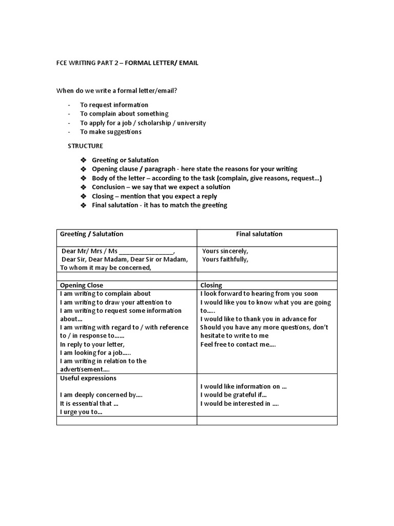 FCE WRITING PART 2 - Formalletter | PDF