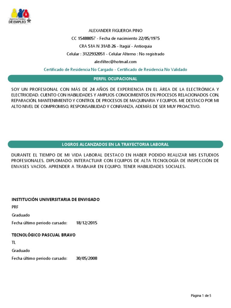 Hoja Vida ALEXANDER FIGUEROA PINO | PDF | Ingenieria Eléctrica | Electromagnetismo