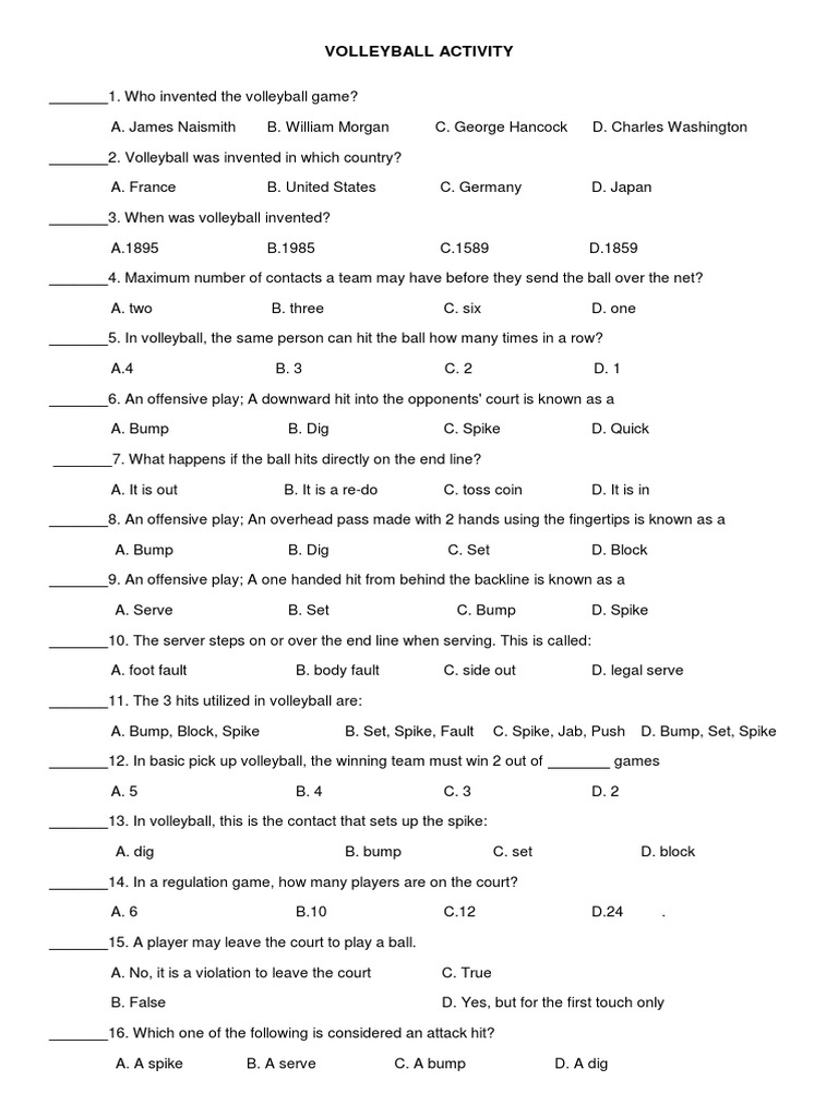 Volleyball Activity | PDF | Volleyball | Recreation