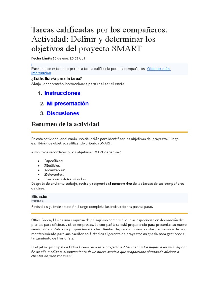 Definir y Determinar Los Objetivos Del Proyecto SMART | Descargar ...
