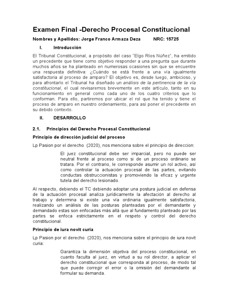 Examen Final - Universidad Continental - Jorge Franco Armaza Deza - Derecho Procesal ...