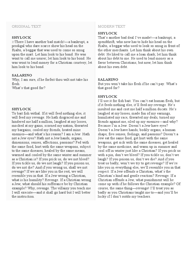 Shylock S Speech Pdf Shylock