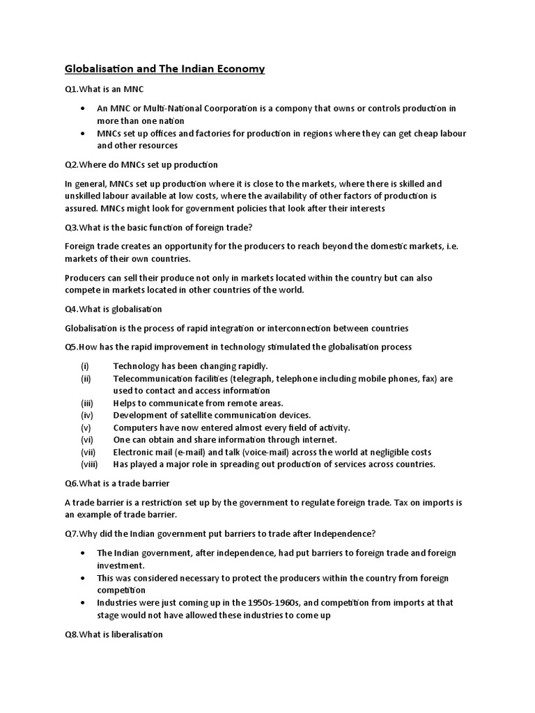 Globalisation and The Indian Economy | PDF | Globalization | Multinational Corporation