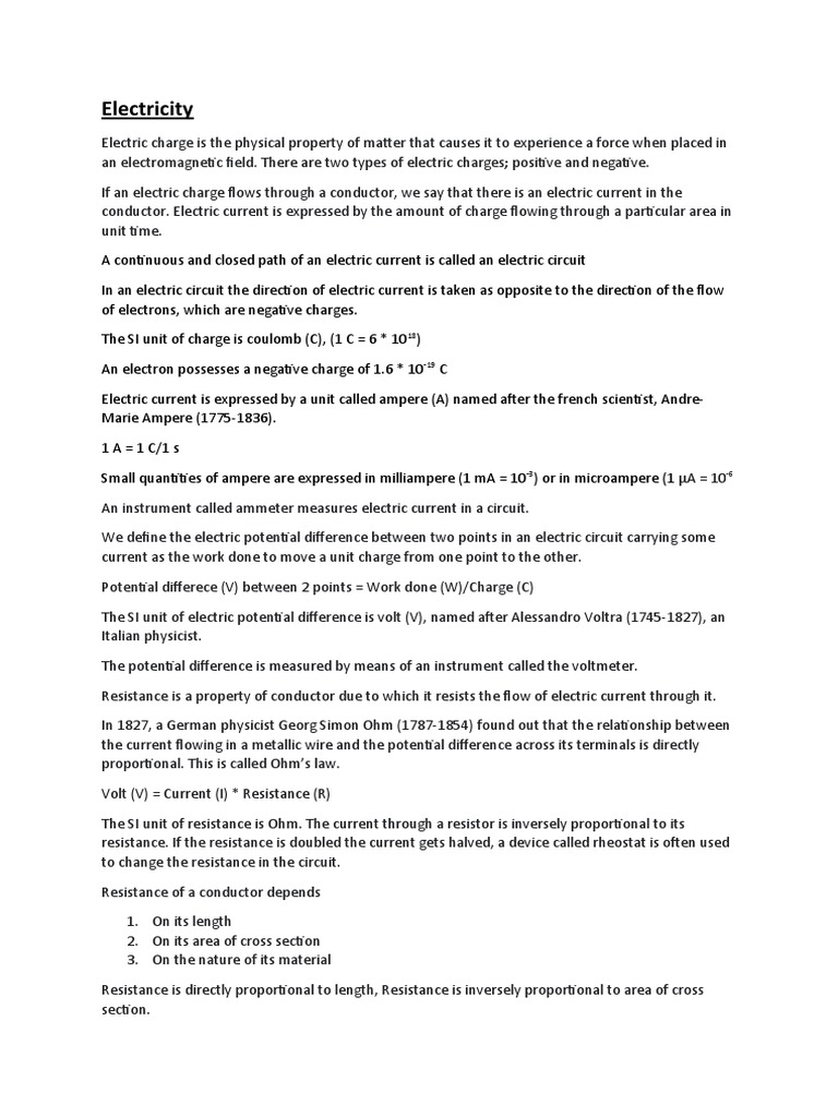 An Overview of Electricity: Charges, Currents, Circuits, Resistance, and the Laws of Ohm and ...