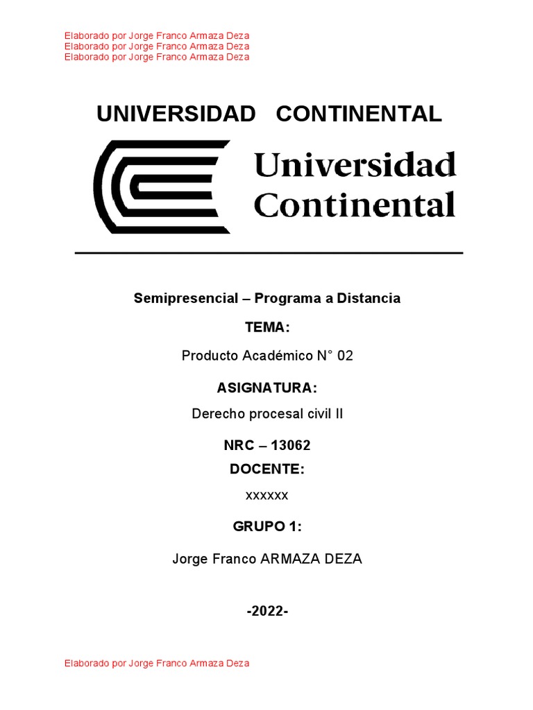 Producto Academico - Universidad Continental - Jorge Franco Armaza Deza - Procesal Civil II ...