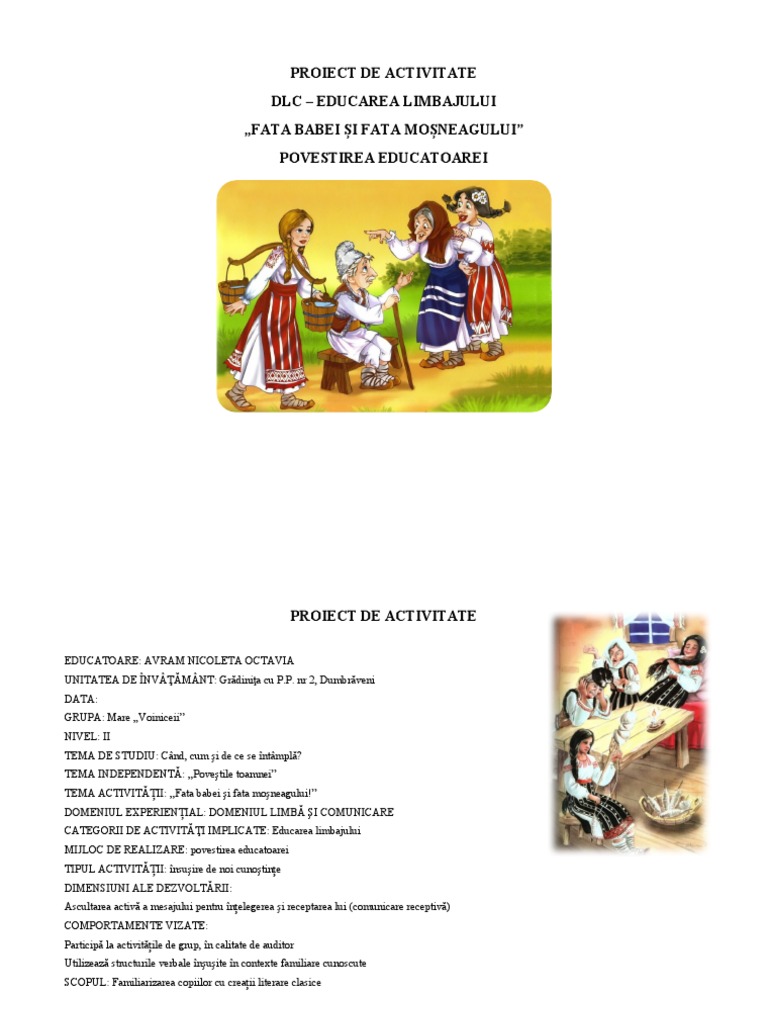 Proiect DLC Povestirea Educatoarei | PDF