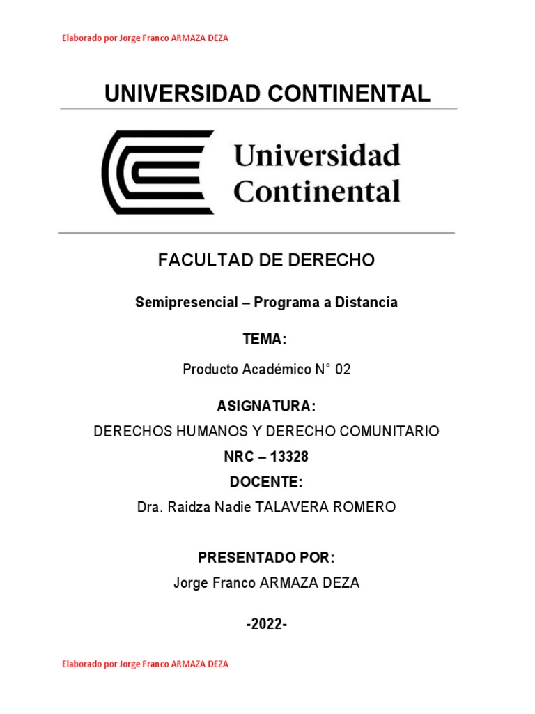 Producto Académico #02 - Universidad Continental - Jorge Franco Armaza Deza - Derechos Humanos y ...