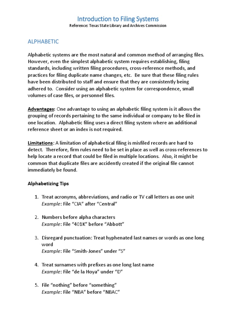 Introduction To Filing Systems | PDF