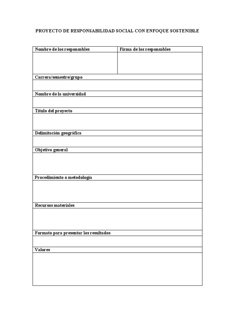 Formato Proyecto Responsabilidad Social | PDF