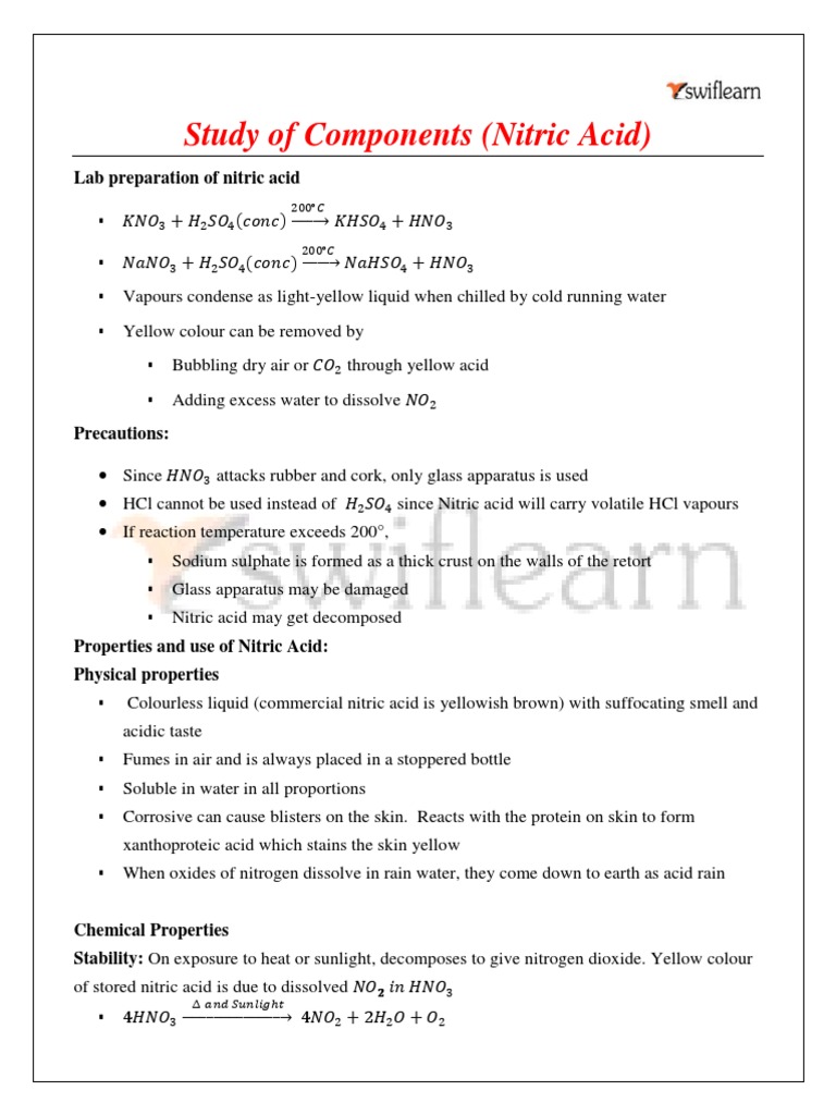 Study of Components Nitric Acid | PDF | Nitric Acid | Chemistry