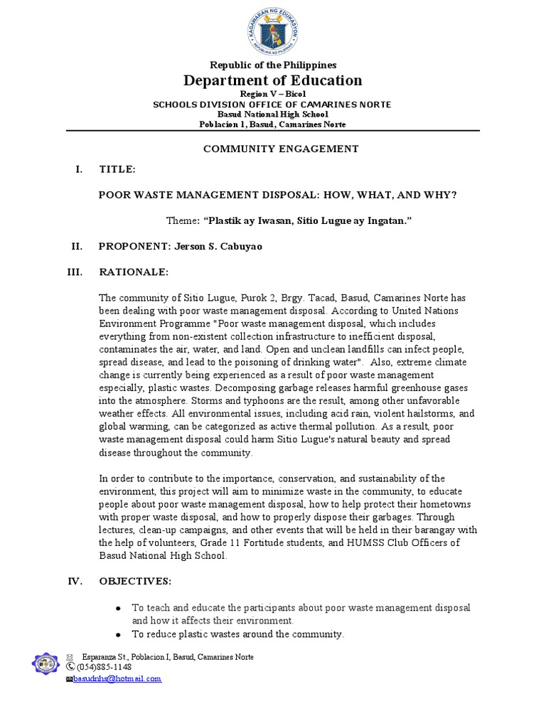 Project Proposal (Philo) Final | PDF | Waste Management | Waste