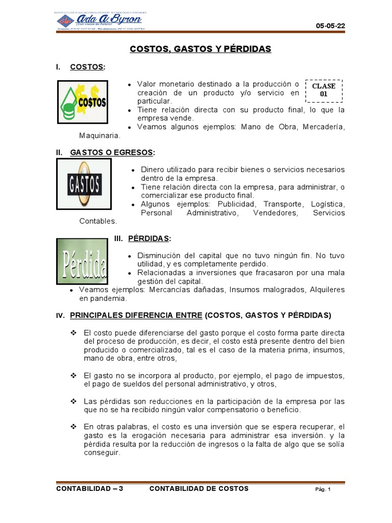 Clase #02 - Costos, Gastos y Pérdidas | PDF | Costo | Business