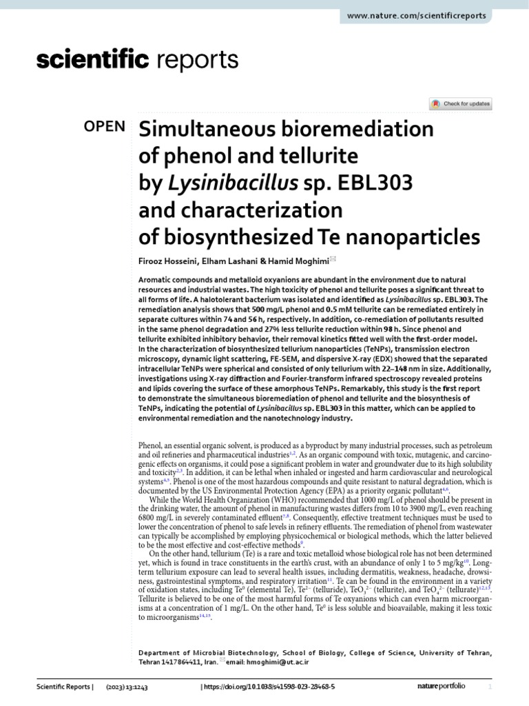 Simultaneous Bioremediation of Phenol and Tellurite by Lysinibacillus ...
