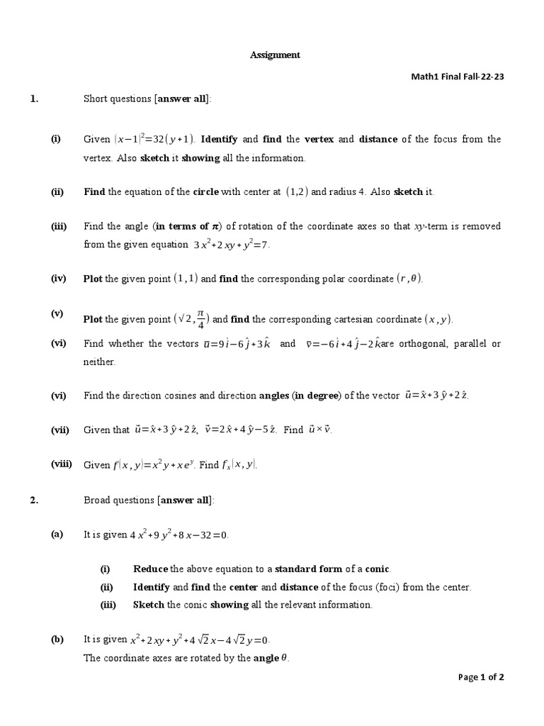 Assignment | PDF | Equations | Cartesian Coordinate System Assignment | PDF | Equations | Cartesian Coordinate System
