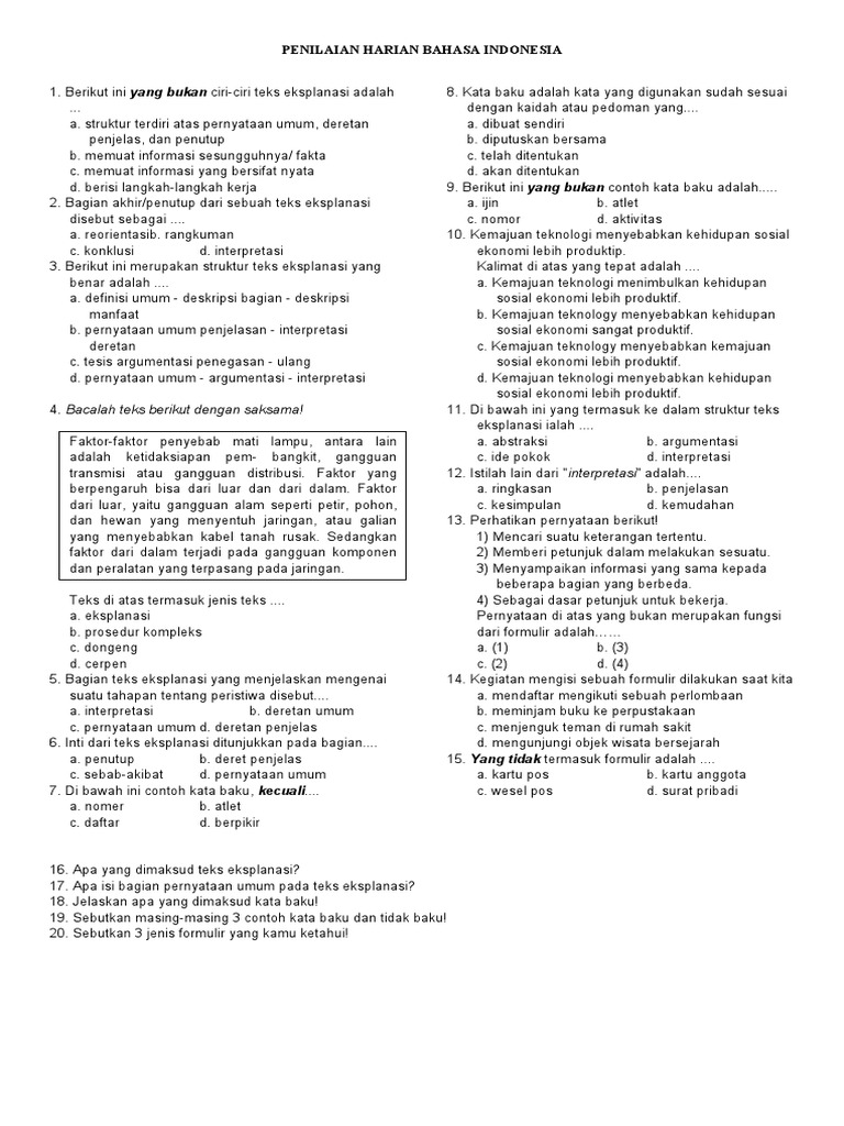 UH BINDO - Kelas 6 | PDF