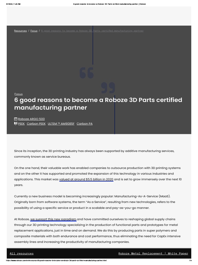 6 Good Reasons To Become A Roboze 3D Parts Certified Manufacturing Partner - Roboze | PDF | 3 D ...