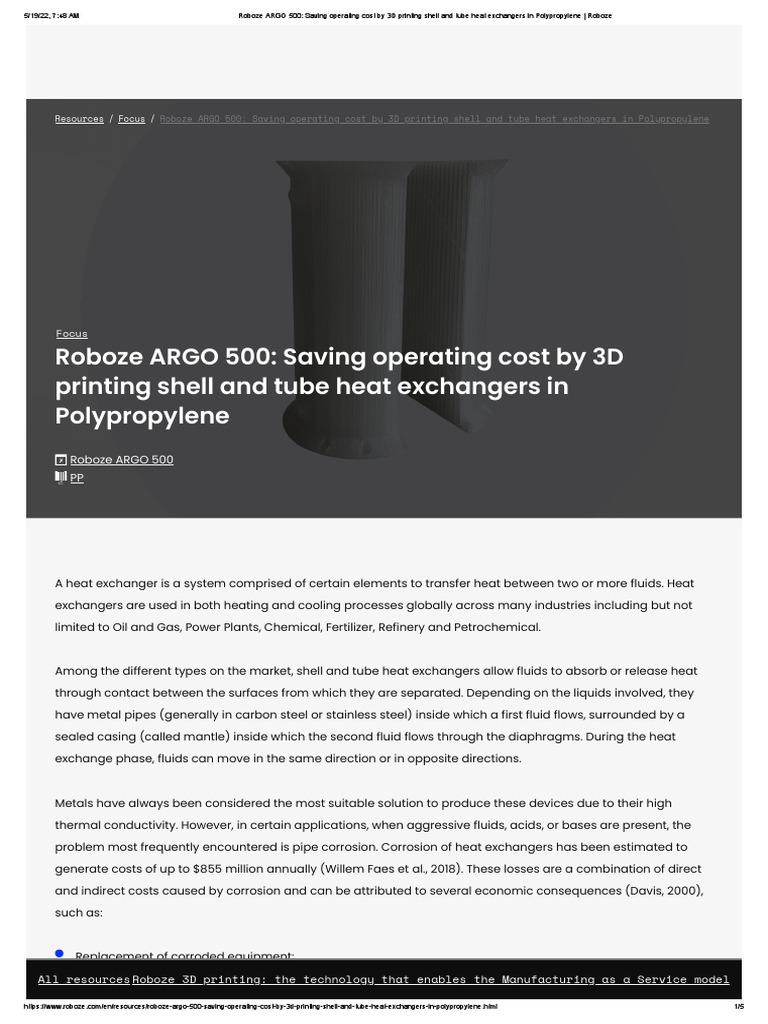 Roboze ARGO 500 - Saving Operating Cost by 3D Printing Shell and Tube ...