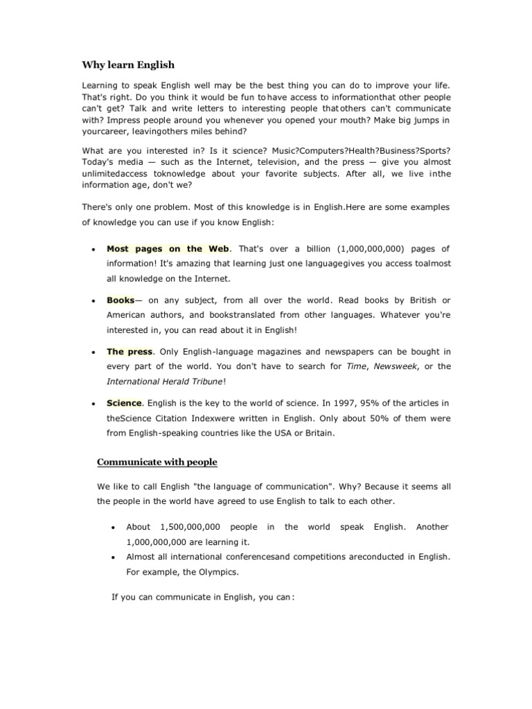 Why Learn English | PDF