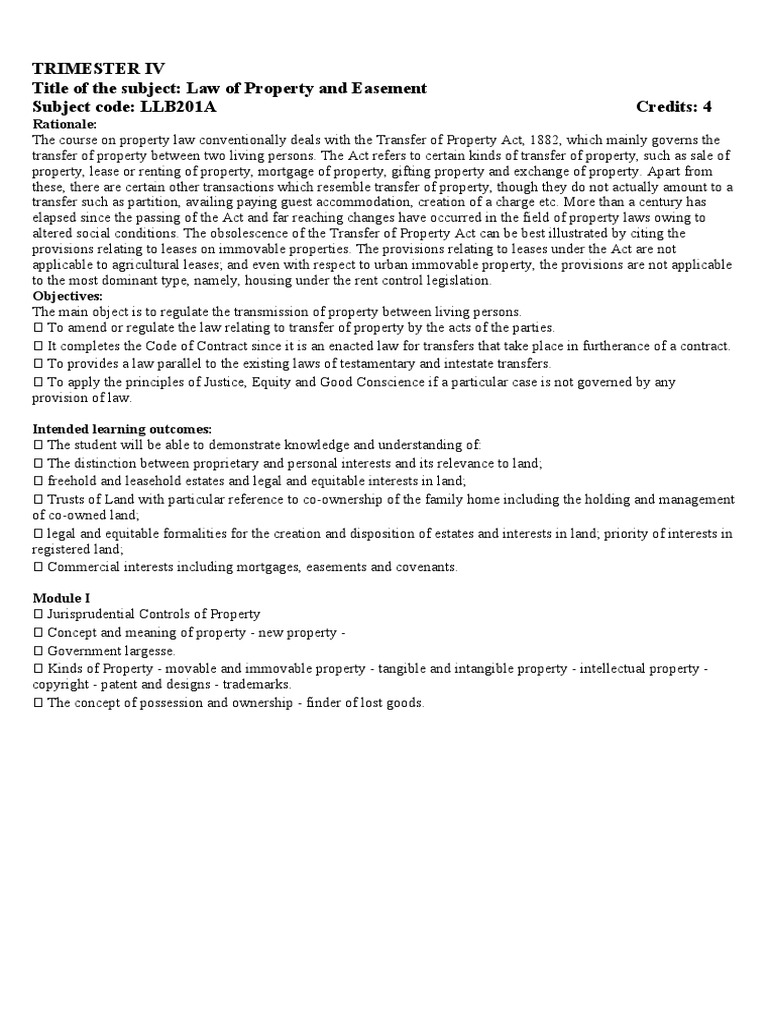 Law of Property and Easement Overview | PDF | Property | Ownership