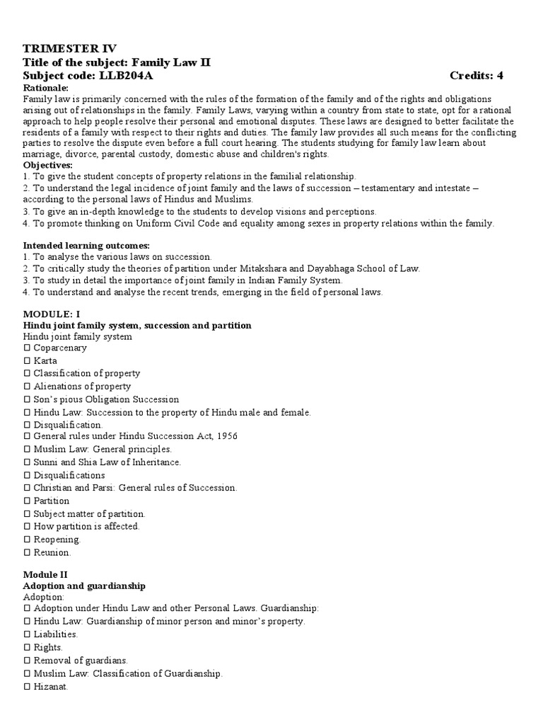 LLB204A Family law-II | PDF | Family | Social Institutions