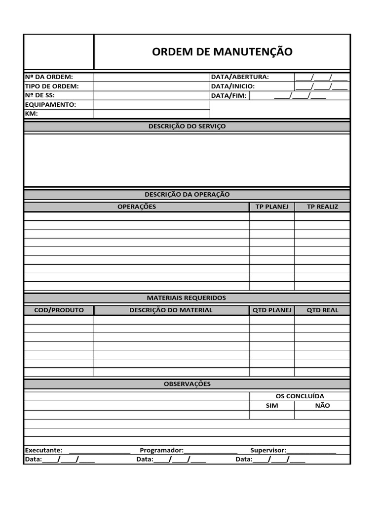 Maintenance Order Form Template - Includes Sections for Order Details ...