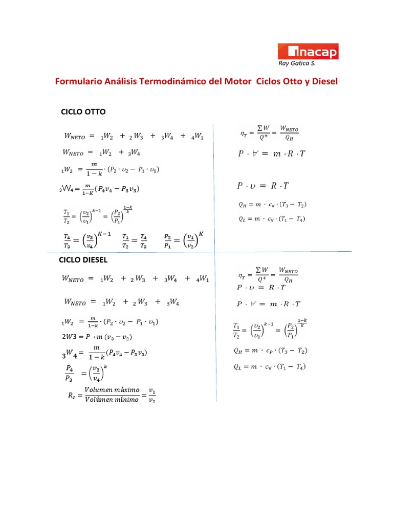 Formulario Ciclo Otto y Diesel | PDF