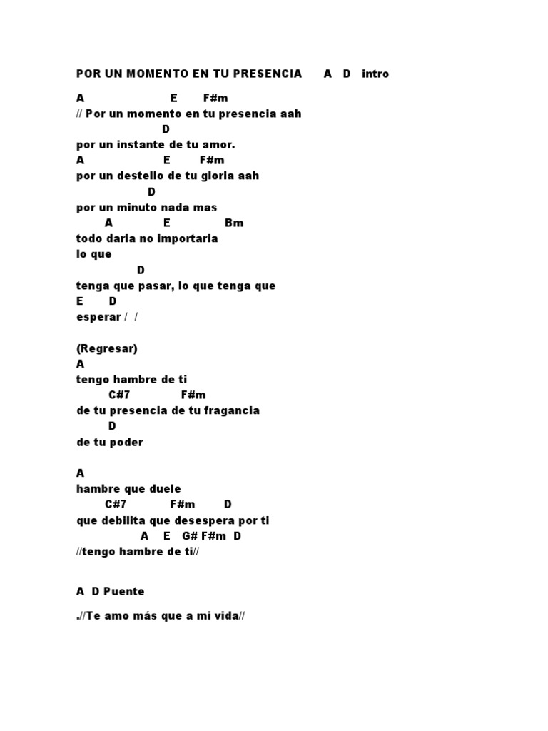 Por Un Momento en Tu Presencia Pacc | PDF