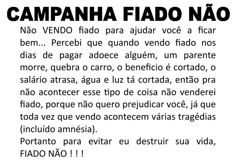 Campanha Fiado Não | PDF