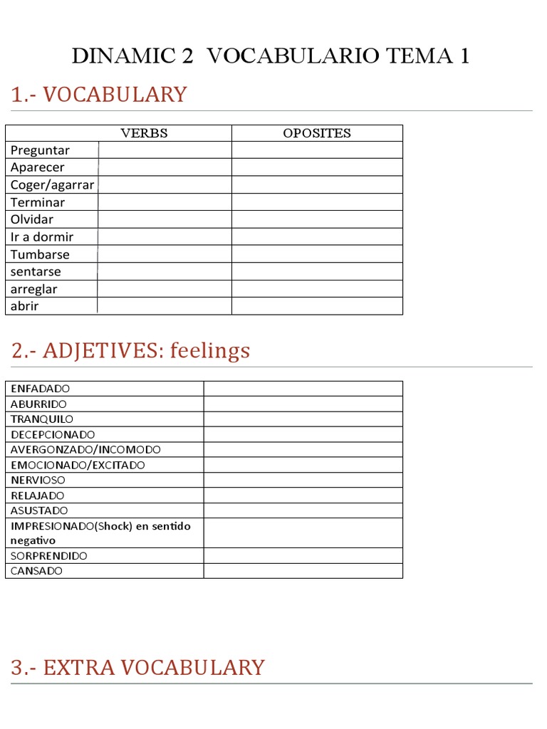 VOCABULARIO TEMA 1 DINAMIC 2 | PDF