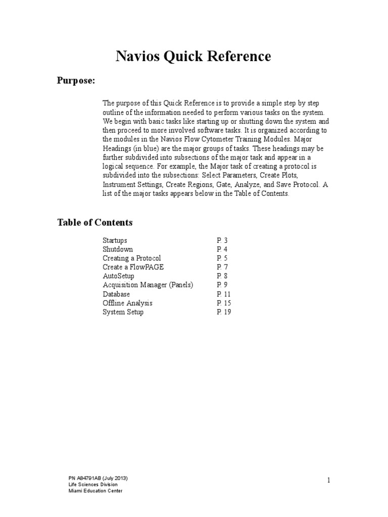 Navios Quick Reference | PDF | Microsoft Excel | Flow Cytometry