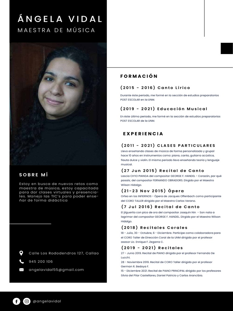 CV Angela Vidal | PDF | Industria de la música | Instrumentos musicales