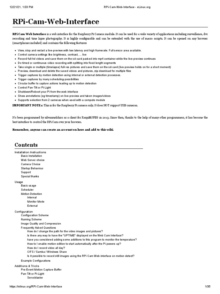 RPi Cam Web Interface | PDF