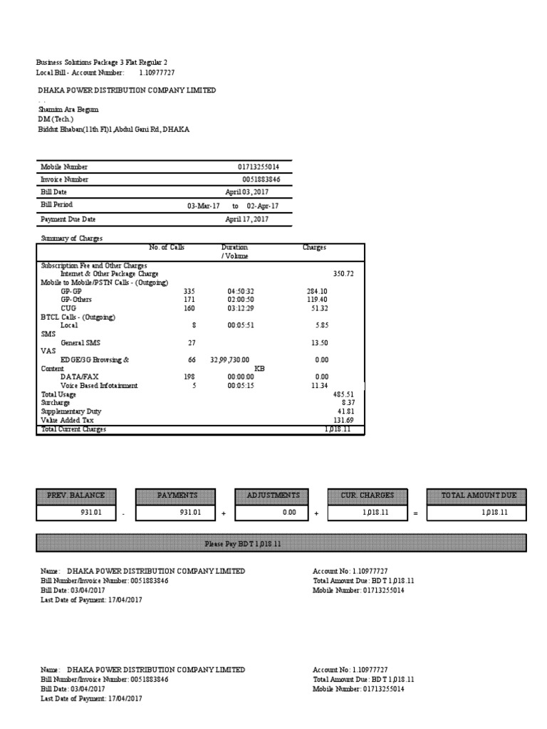 Mobile Bill Mar 171491713959 | PDF | Fee | Subscription Business Model