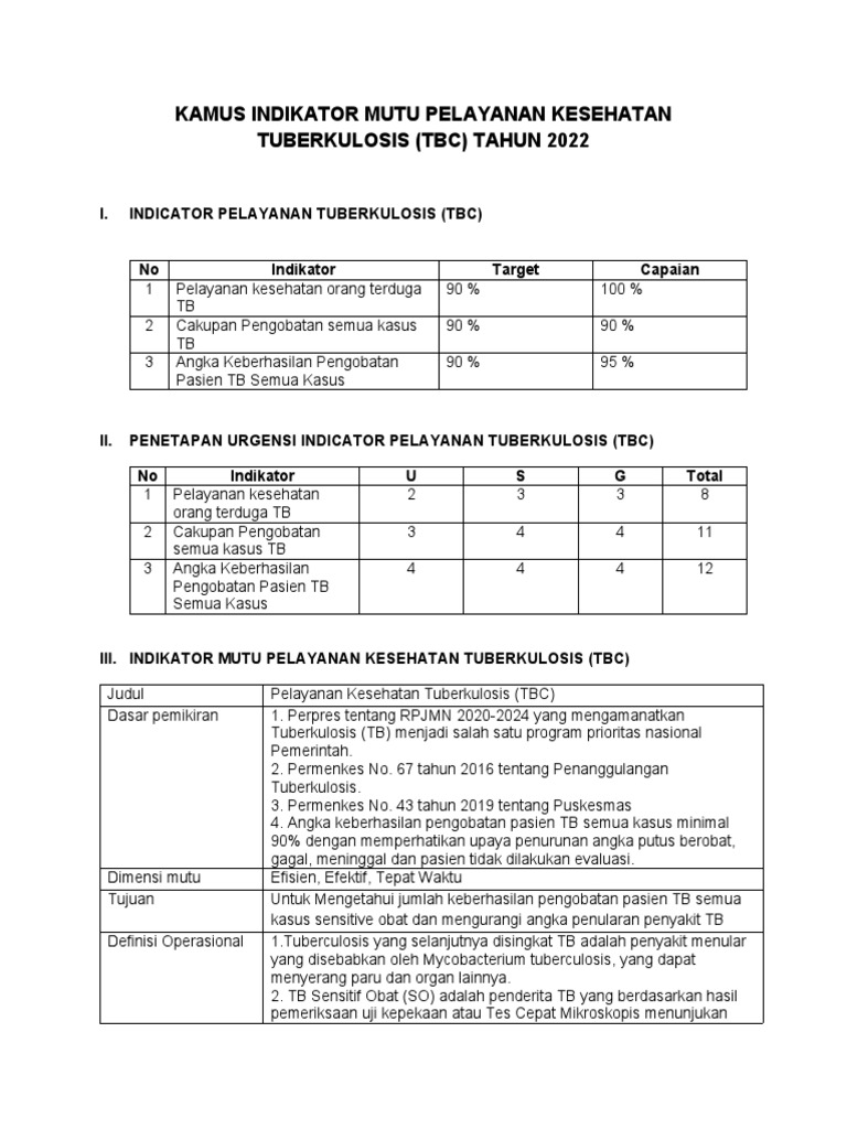 Indikator Mutu TBC 2022 | PDF