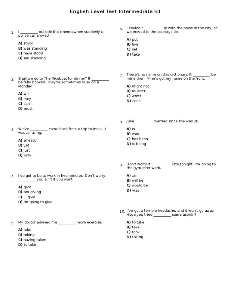 English Level Test PDF Intermediate b1 Englishtestpdf | PDF