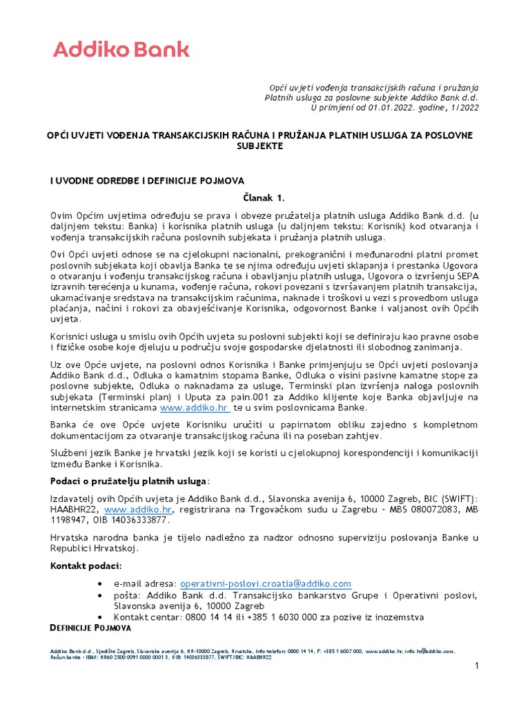 Opci Uvjeti Vodenja TRR I Pruzanja Platih Usluga LE - 12 - 2021 - Final - Cistopis Za WEB | PDF