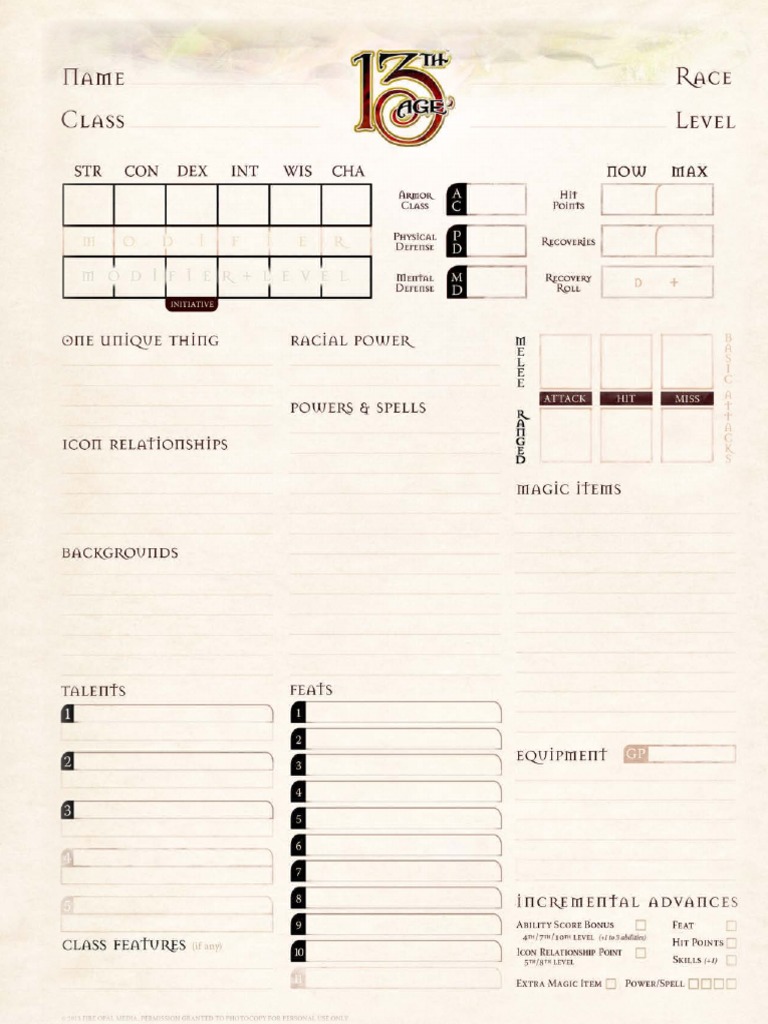 13th Age - Character Sheet | PDF