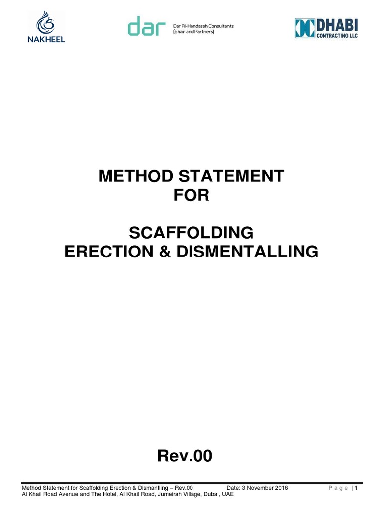Method Statement For Scaffolding Erection & Dismantling | PDF