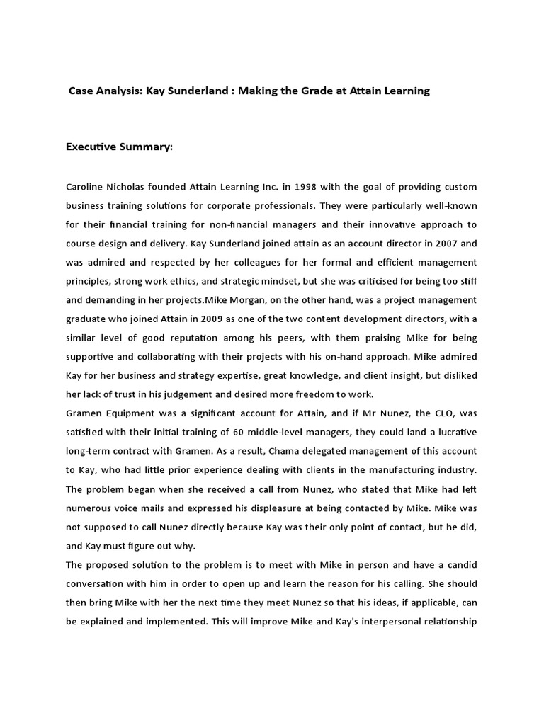 Case Analysis: Kay Sunderland: Making The Grade at Attain Learning | PDF