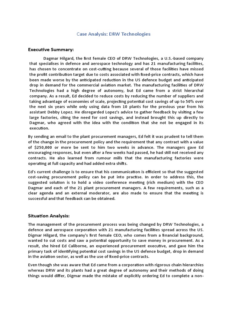 Case Analysis: DRW Technologies | PDF | Procurement | Communication