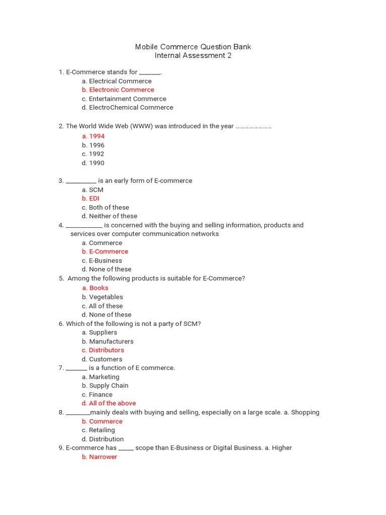 Internal-2 Question Bank MC | PDF | Computer Network | E Commerce