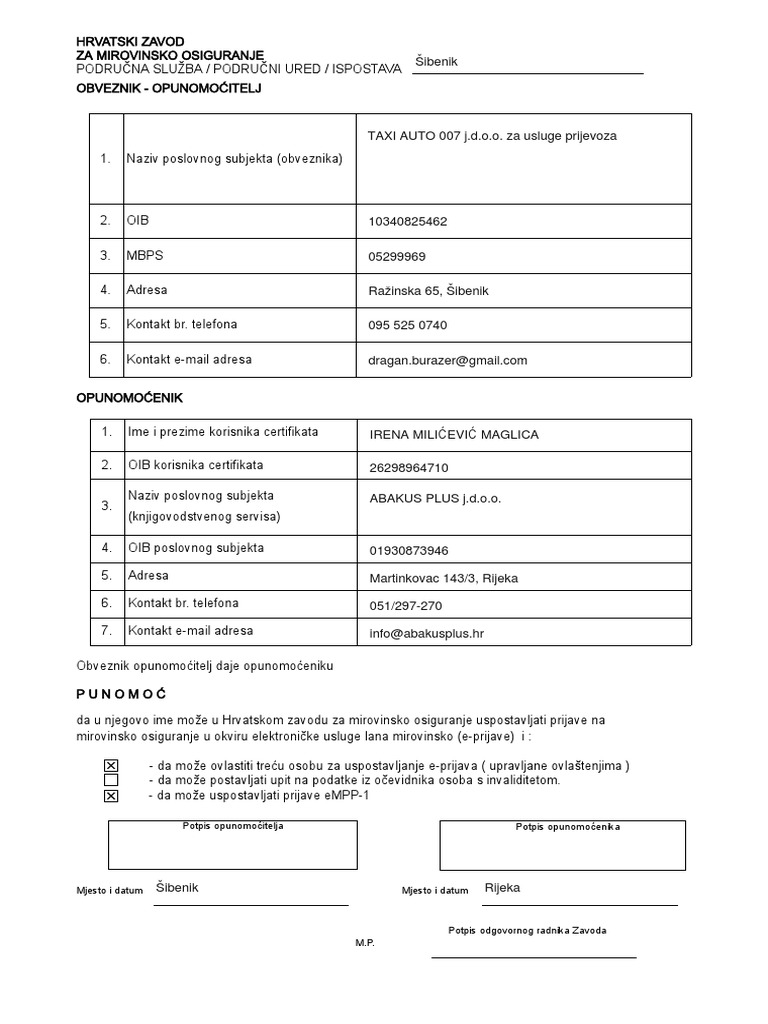 Hzmo - Eprijave - Punomoc Novo | PDF