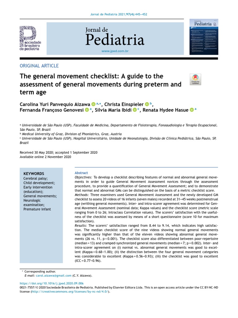 The General Movement Checklist: A Guide To The Assessment of General ...