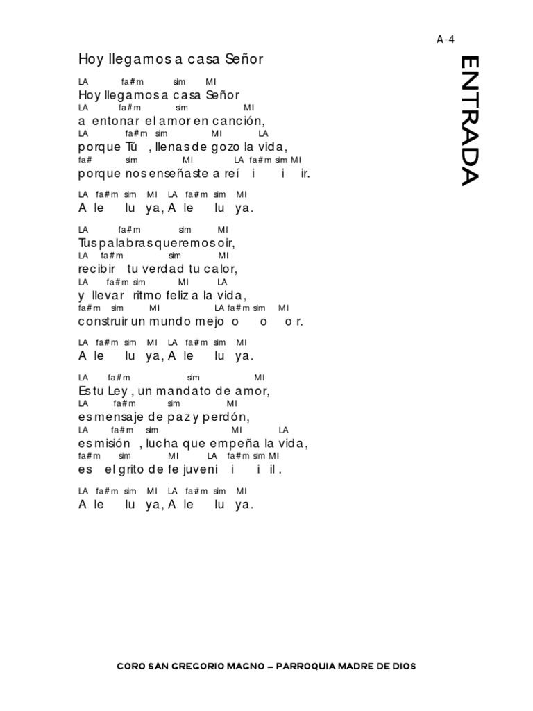 A-4 Hoy Llegamos A Casa Señor (Guitarra) | PDF