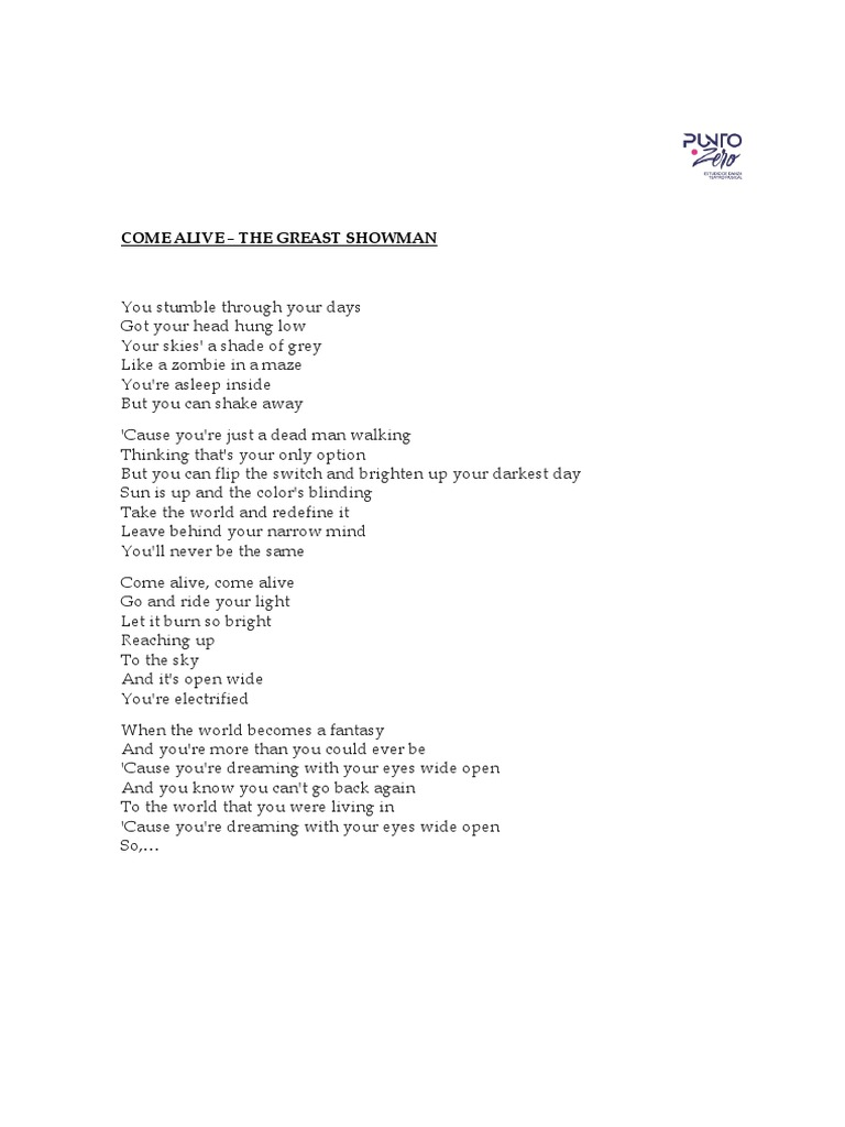 Come Alive - The Greast Showman | PDF