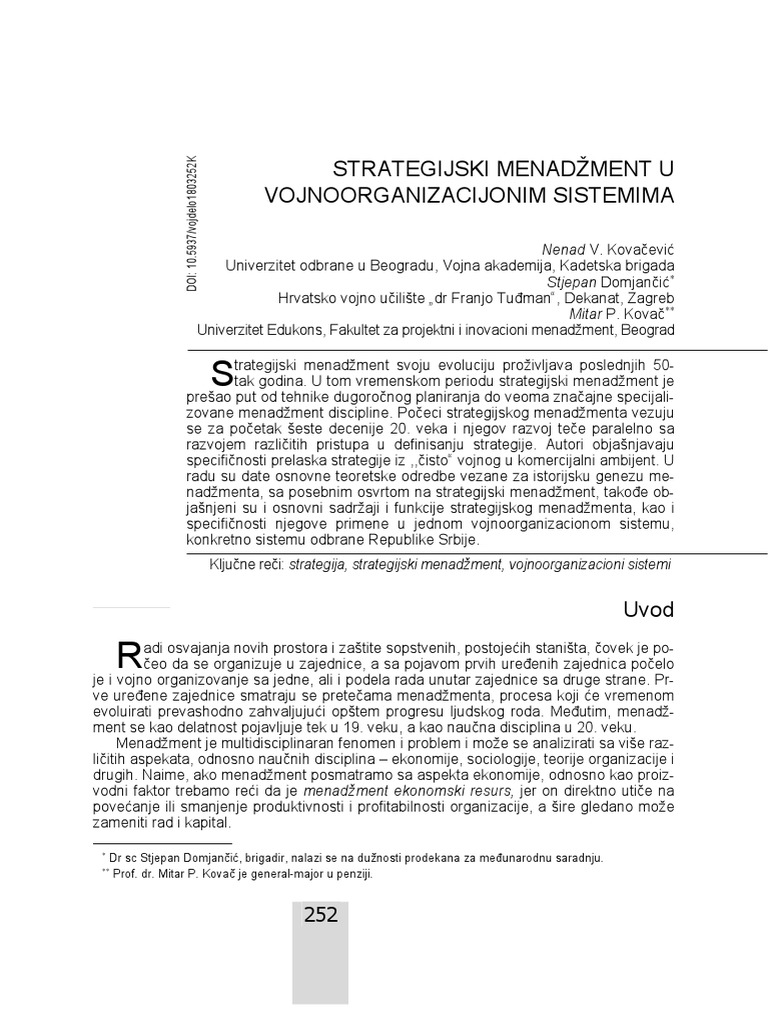 Strategijski Menadzment U Vojsci | PDF
