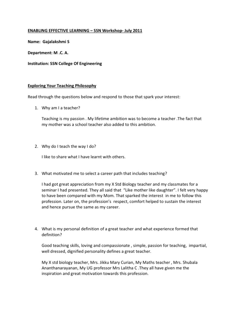 Exploring Your Teaching Philosophy - Exercise | PDF